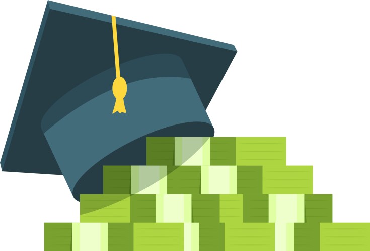 Graduation cap covering dollar bill symbolizing Vector Image
