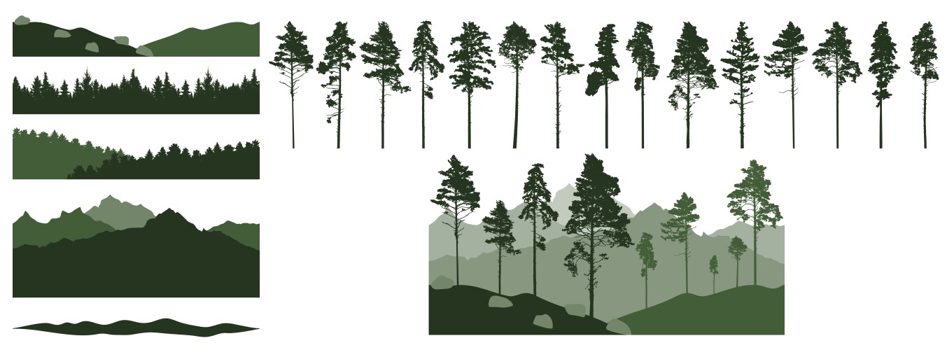 Set of forest element pine trees beautiful Vector Image