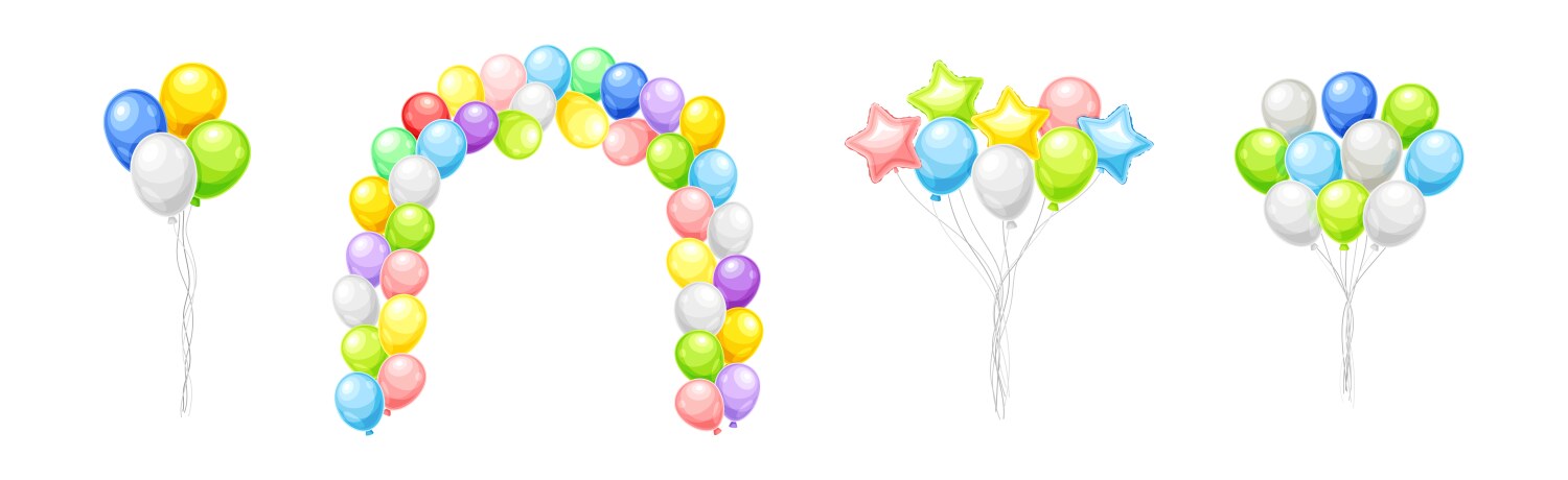 Colorful helium balloon bunch on string set Vector Image