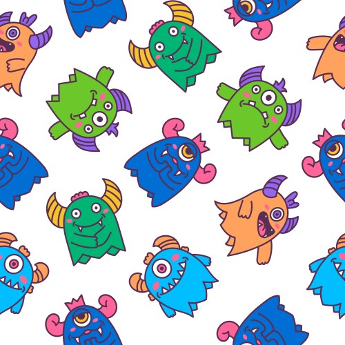 Cute kawaii monster seamless pattern Royalty Free Vector