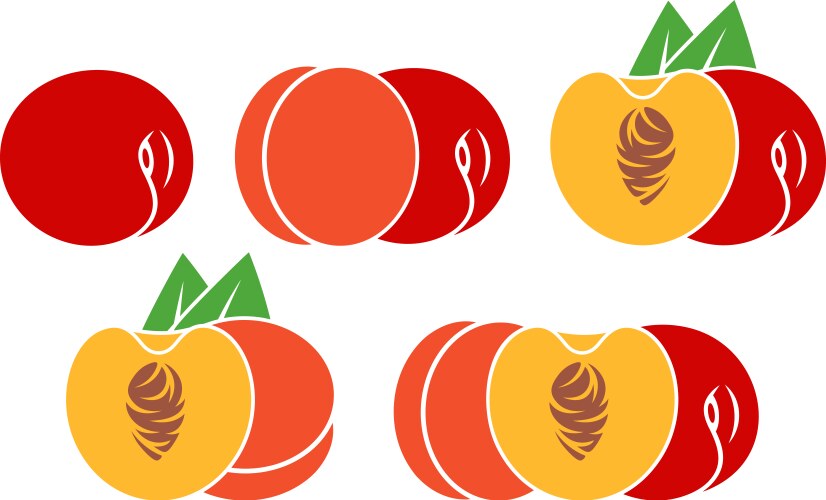 Peach icons outline and colour Royalty Free Vector Image
