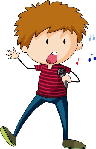 Cartoon singing happily while holding the mic Vector Image