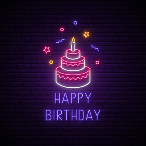 Happy birthday neon sign greeting card on dark Vector Image