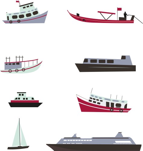 Six stylized boats various colors designs Vector Image