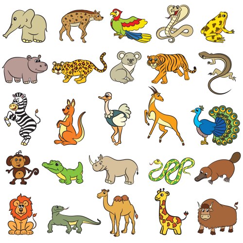 Collection of exotic wild animals isolated Vector Image