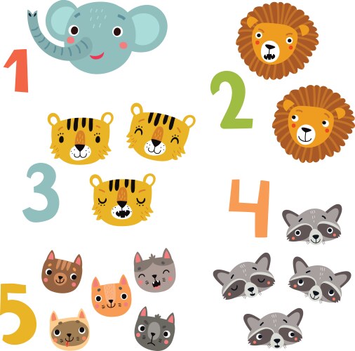 Numbers with cartoon animals Royalty Free Vector Image