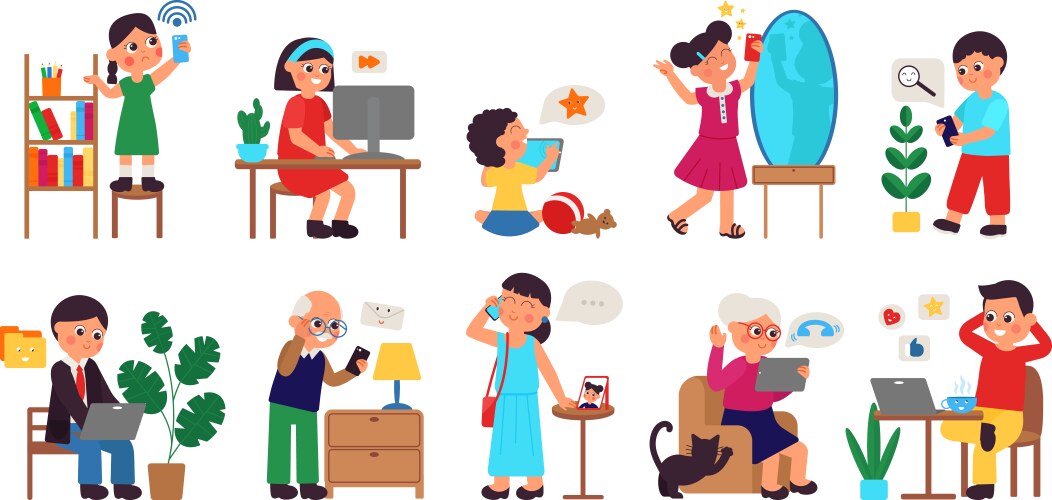 Kids Using Mobile Phone Cartoon Vector Images (over 670)