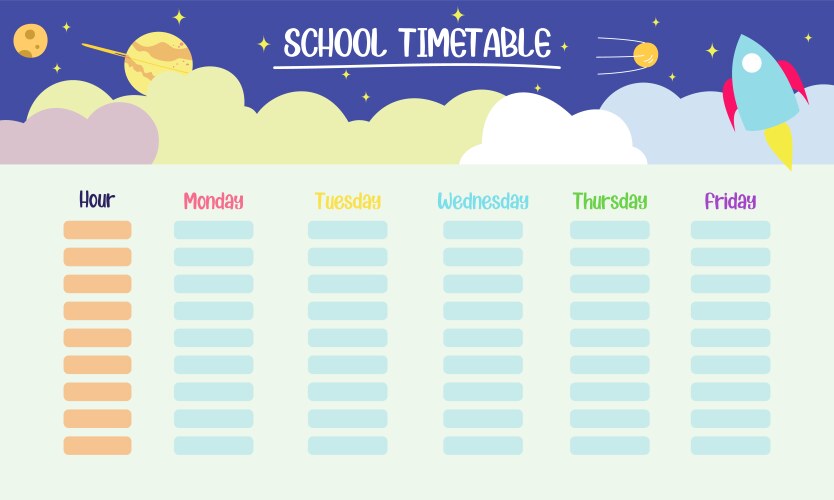 Colorful school timetable weekly schedule Vector Image