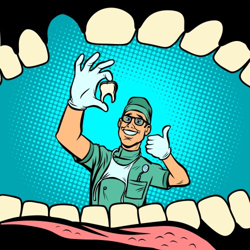 Cartoon Dentist Examining Patient's Mouth Vector Image