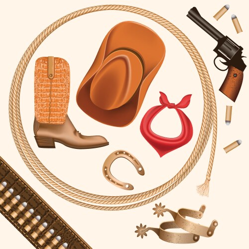 Cowboy western set of objects Royalty Free Vector Image