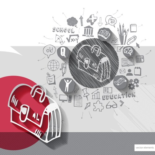 Paper and hand drawn fist emblem with icons Vector Image