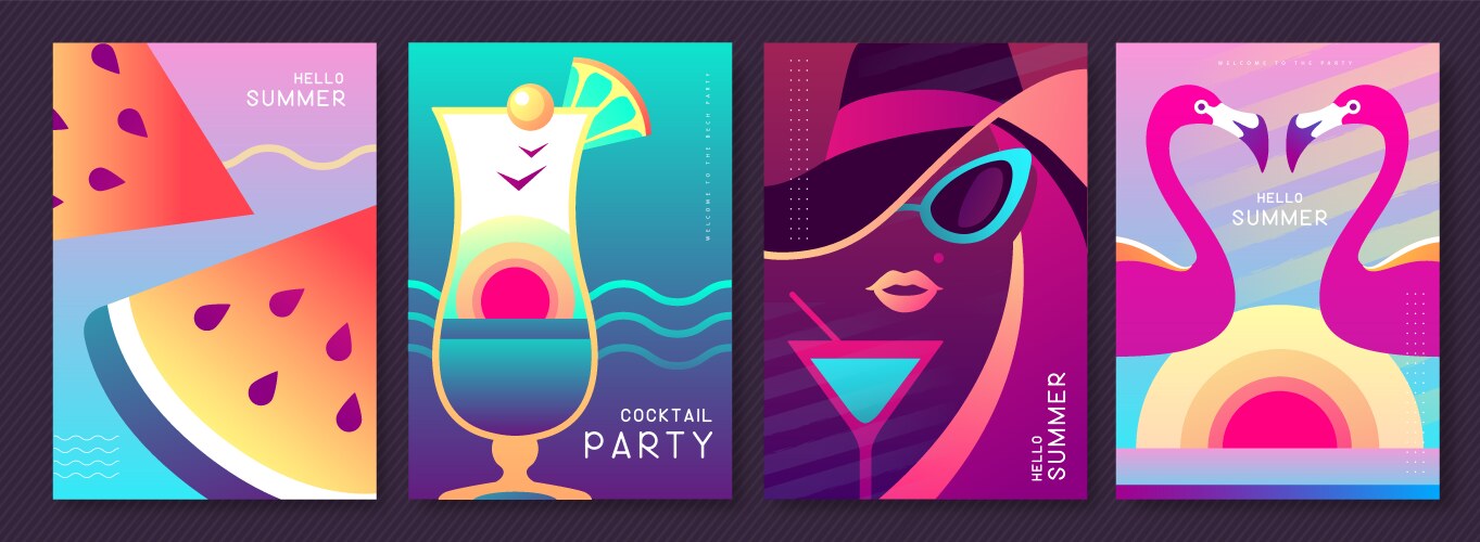 Set of fluorescent summer posters Royalty Free Vector Image