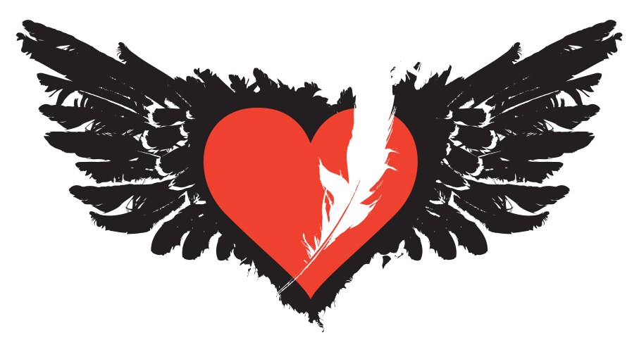 White abstract flying heart with black wings Vector Image