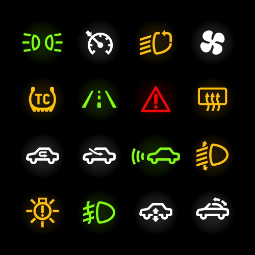 Car dashboard icons set isolated on black Vector Image