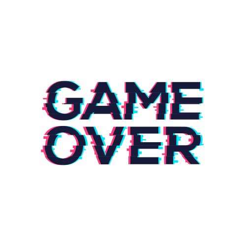 Pixel game over text with three hearts Royalty Free Vector