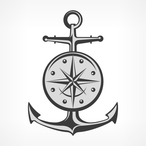 Anchor with compass engraving Royalty Free Vector Image