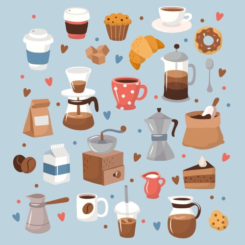 Cartoon coffee types pattern or background Vector Image