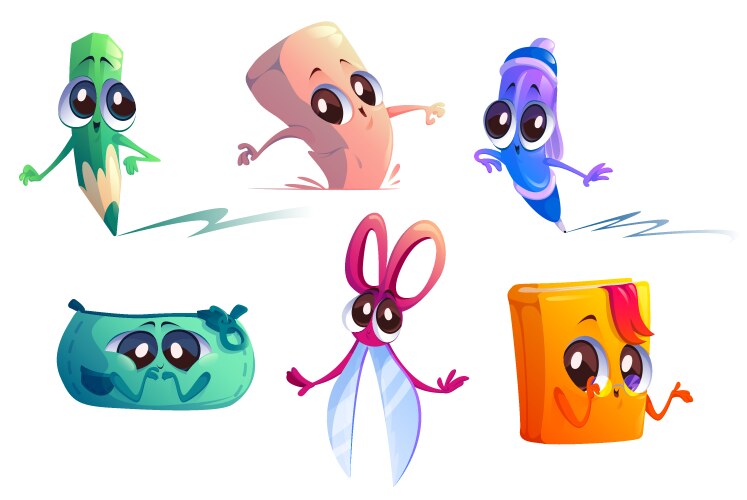 School supply cartoon characters Royalty Free Vector Image