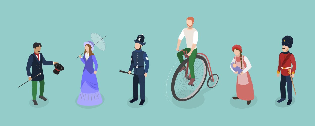 3d isometric flat set of british people Royalty Free Vector