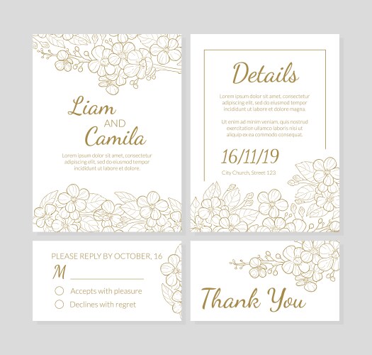 Wedding invite thank you rsvp card design set Vector Image