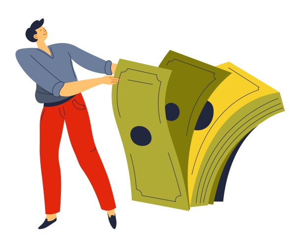 Man pulling money character working on profit Vector Image