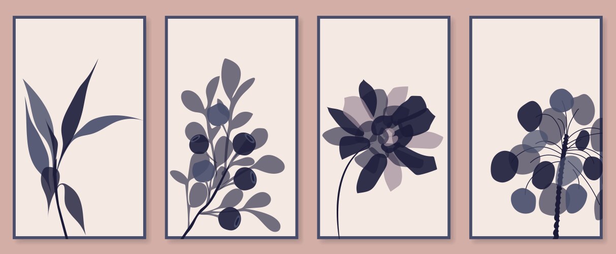 Abstract botanical wall art set Royalty Free Vector Image
