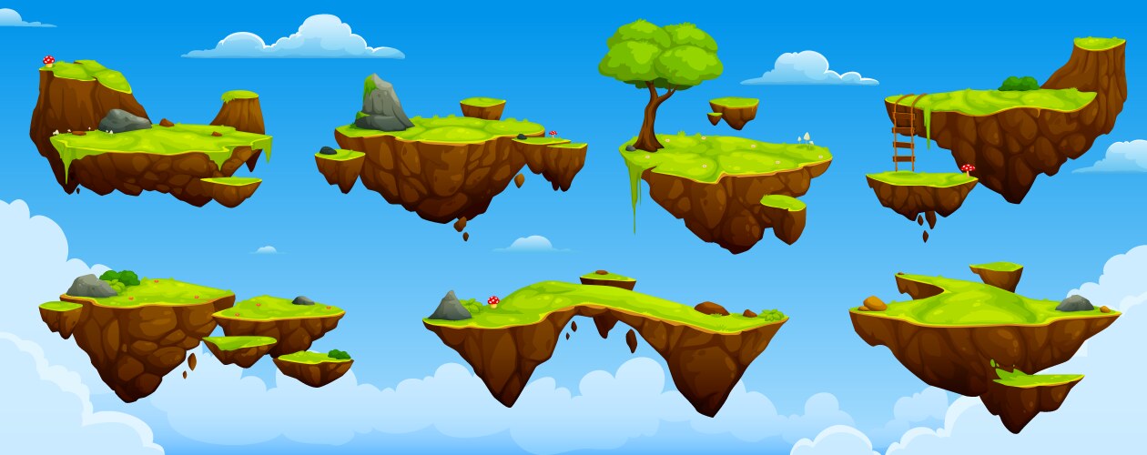 Game ui elements of ground floating island items Vector Image