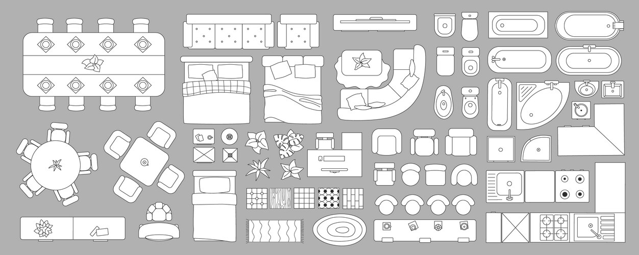 Furniture top view planning decoration schemes Vector Image
