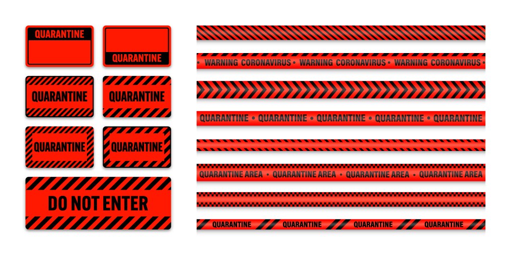 Various quarantine zone warning tapes and shields Vector Image
