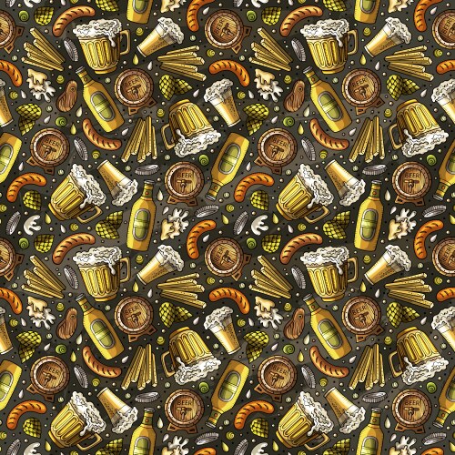 Cartoon cute hand drawn beer fest seamless pattern