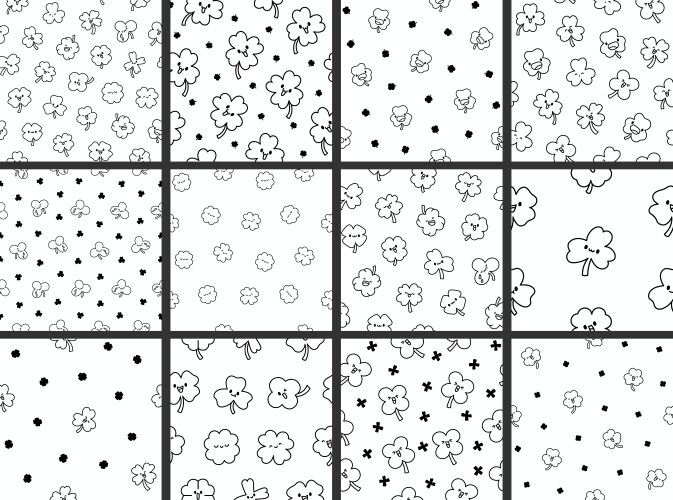 Cute kawaii lucky clover coloring page Royalty Free Vector