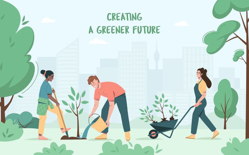 Environmental care poster people planting trees Vector Image