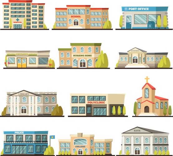 City buildings icon set Royalty Free Vector Image