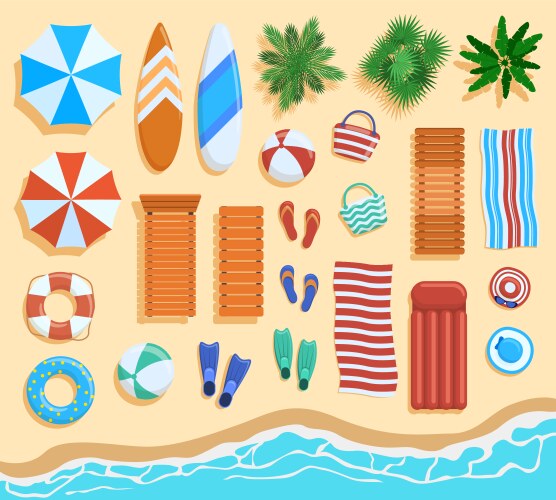 Top view of the resort town park road cars sea Vector Image