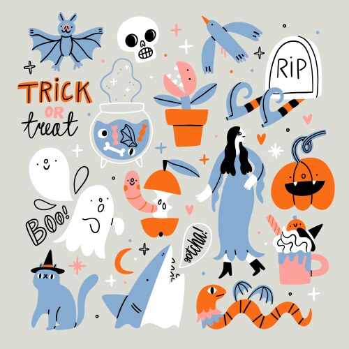 Kawaii cute halloween clipart set Royalty Free Vector Image