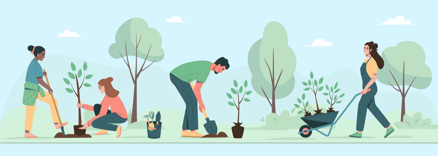 Environmental care horizontal poster people Vector Image