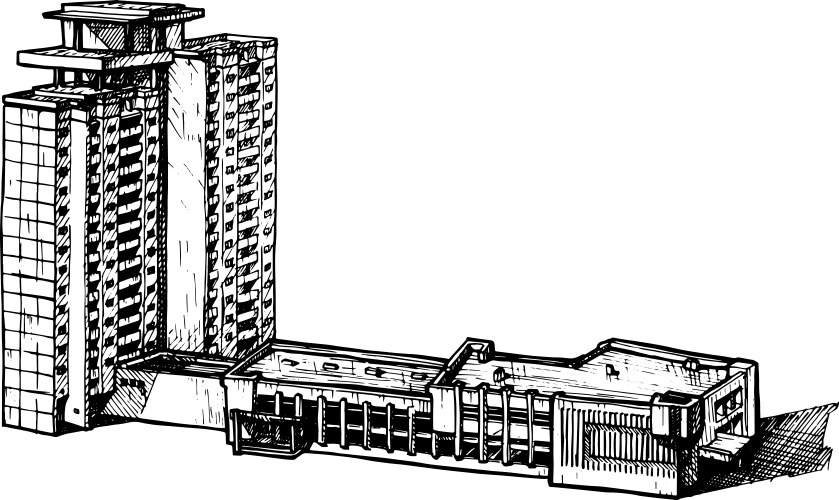 Simple line drawing of a multi story building Vector Image