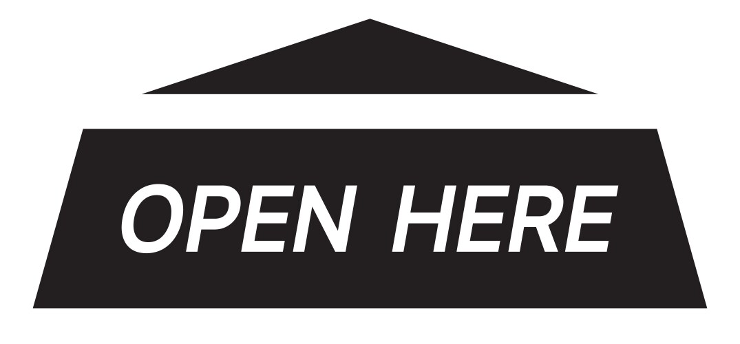 Open here sticker circle shape pink color Vector Image