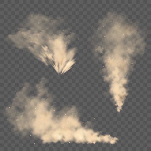 Realistic dust clouds road sand storm polluted Vector Image