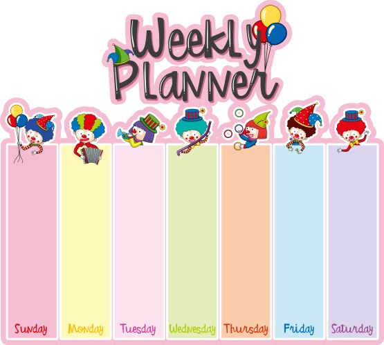 Kids weekly planner with cute monster cartoon Vector Image
