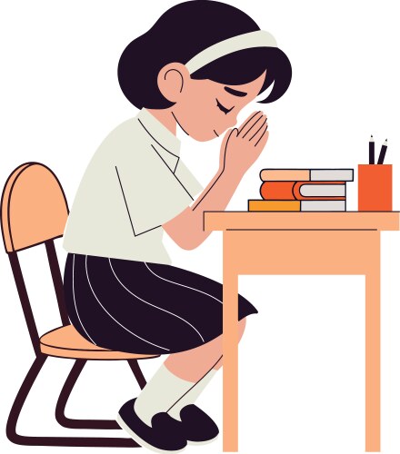 Student praying hands Royalty Free Vector Image