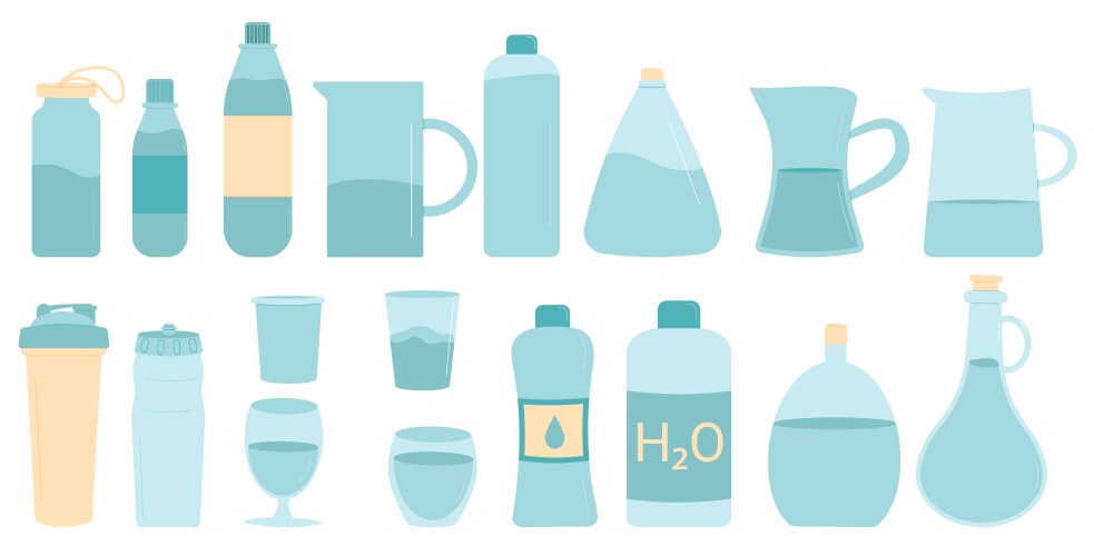 Drink more water in different containers set Vector Image
