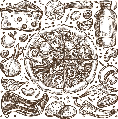 Half pizza with toppings Royalty Free Vector Image