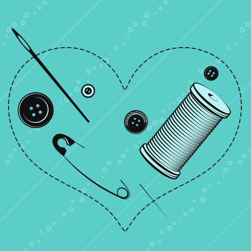 Needle and thread with heart symbol Royalty Free Vector