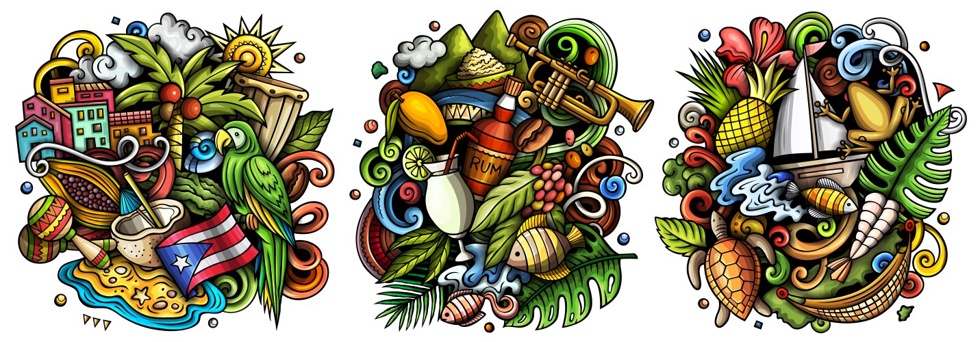 Costa rica cartoon doodle designs set Royalty Free Vector