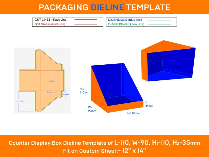 Cardboard counter display box dieline template Vector Image