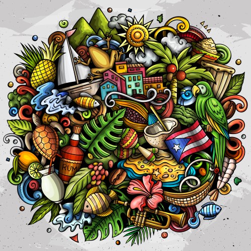 Puerto rico cartoon doodle Royalty Free Vector Image