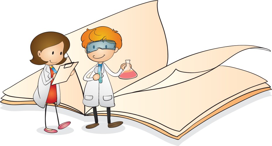 Cartoon boy scientist doing volcano experiment Vector Image