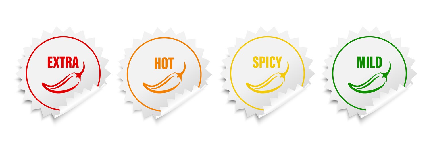 Realistic round stickers with spicy chili Vector Image