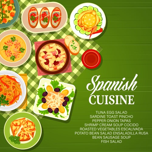 Spanish food cuisine menu meals restaurant spain Vector Image
